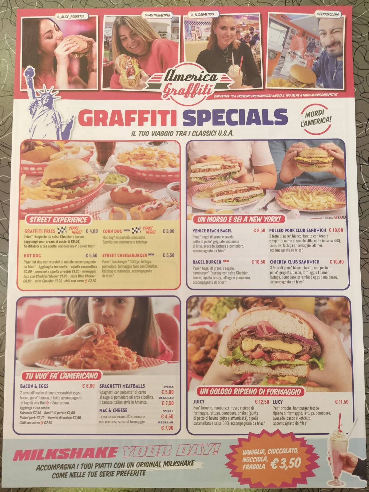 Menu at America Graffiti restaurant, Treviso, Viale G. G. Felissent