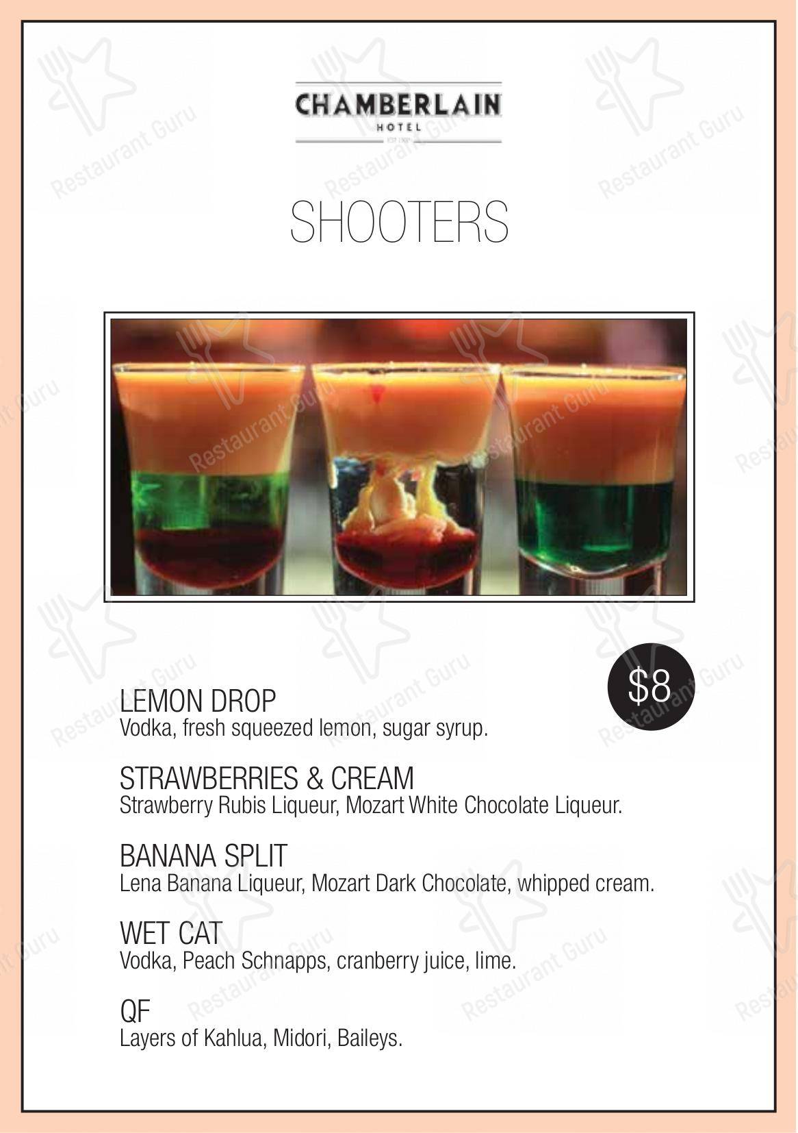 Menu at Chamberlain Hotel (C-Bar), Haymarket, 428 Pitt St
