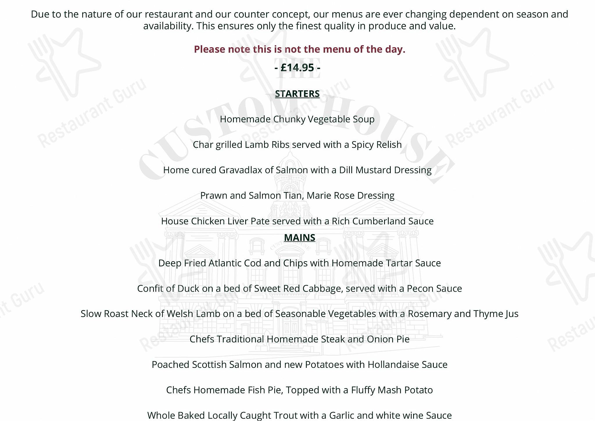 Menu at custom house restaurant, Penarth