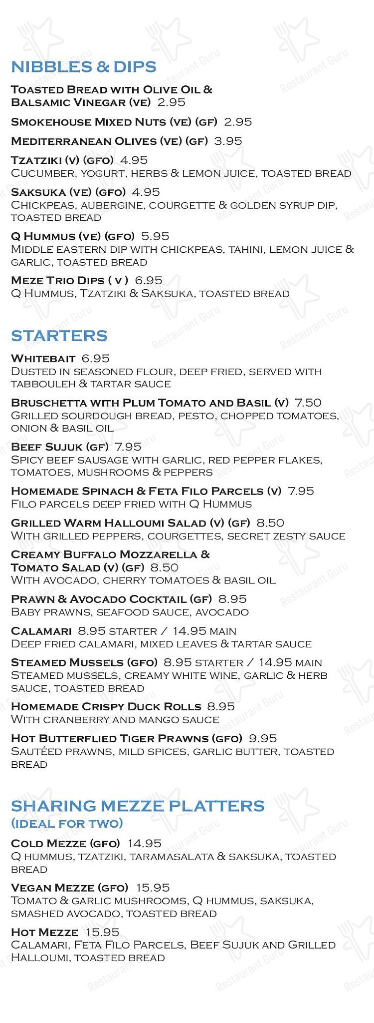 Menu at Q Cafe, Croydon