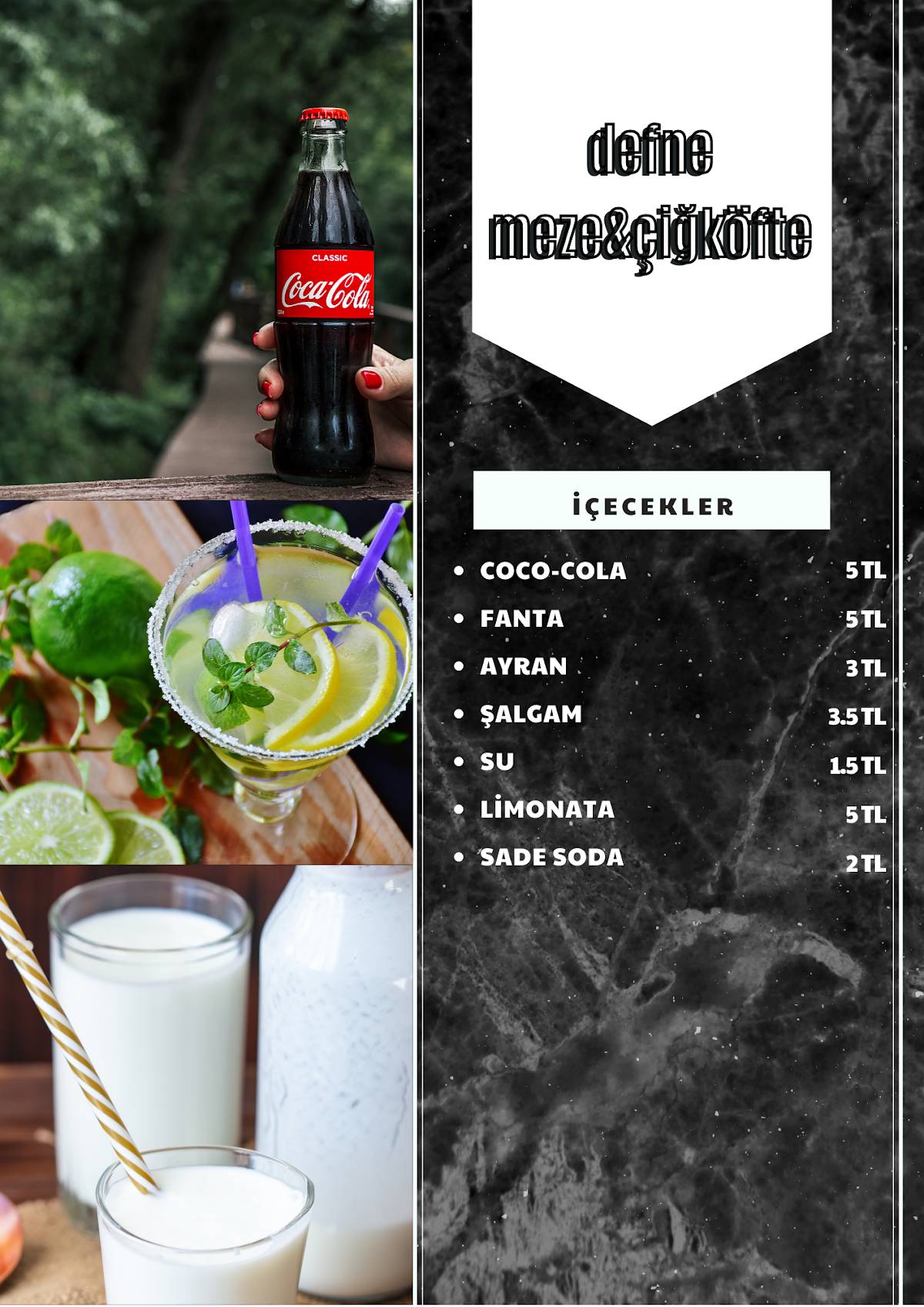 Menu at defne meze&çiğköfte, Talas