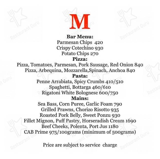 Menu at M Dining + Bar M, Makati, 2294 Chino Roces Ave