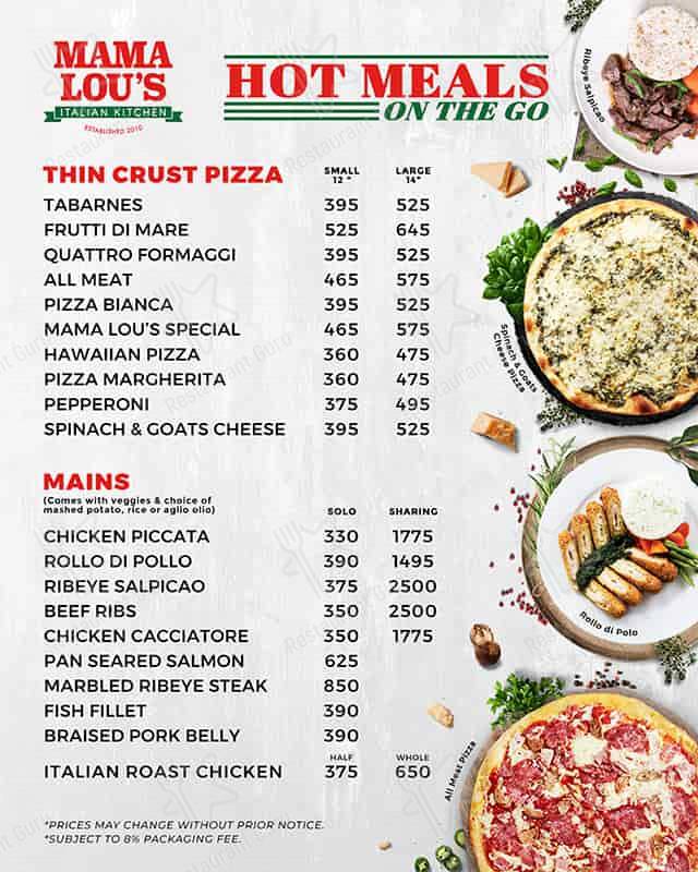 Menu at Mama Lou's Italian Kitchen Vertis North restaurant, Quezon City ...