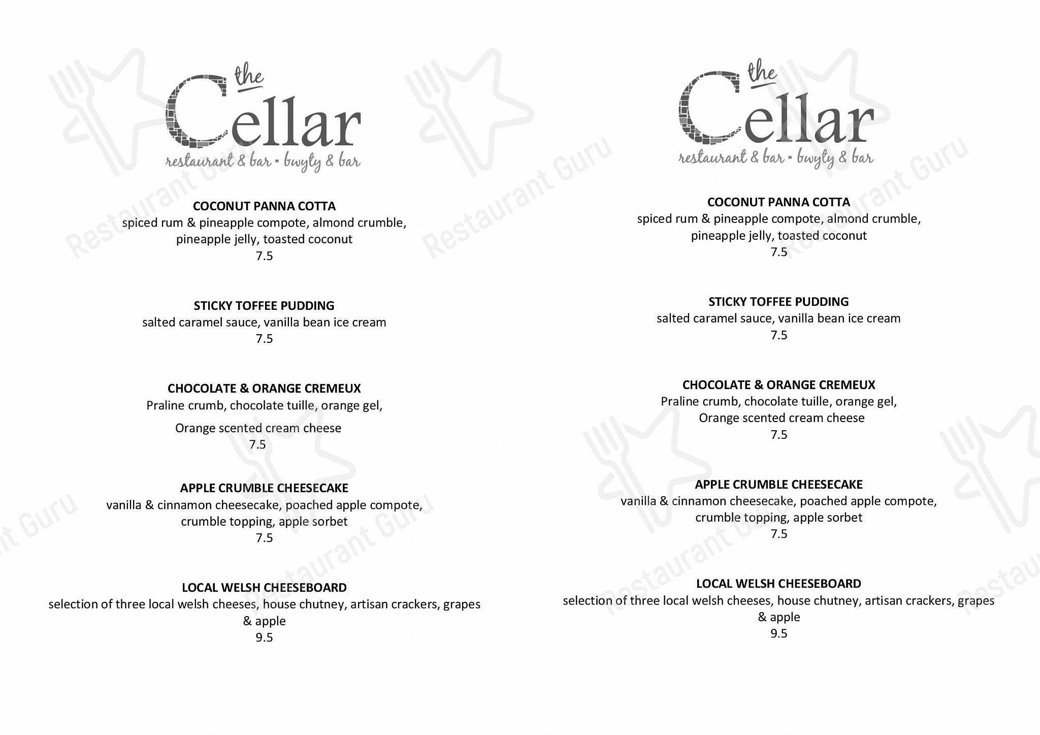 Menu at Y Seler restaurant, Aberaeron