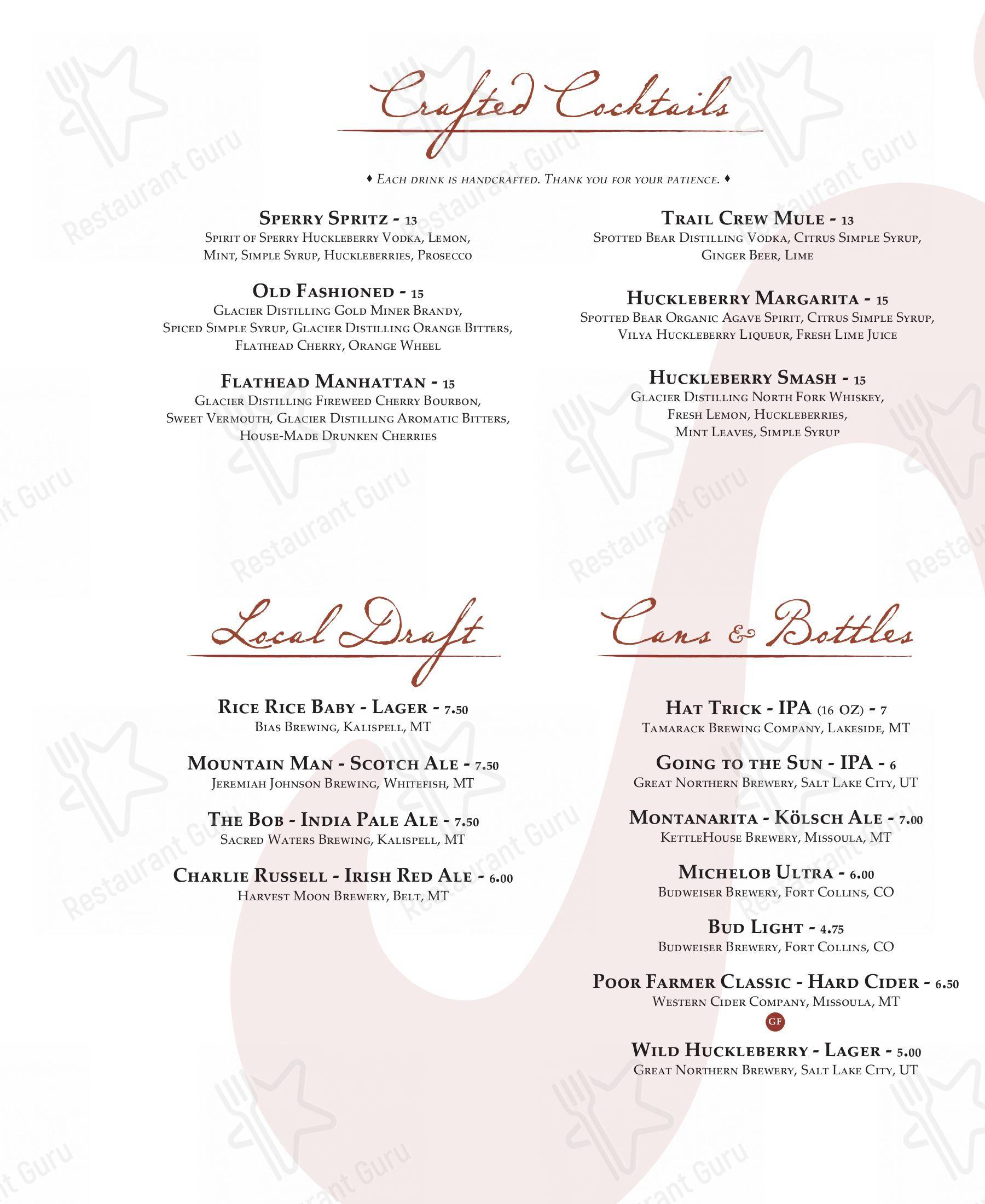 Menu at Russell's Fireside Dining Room restaurant, USA