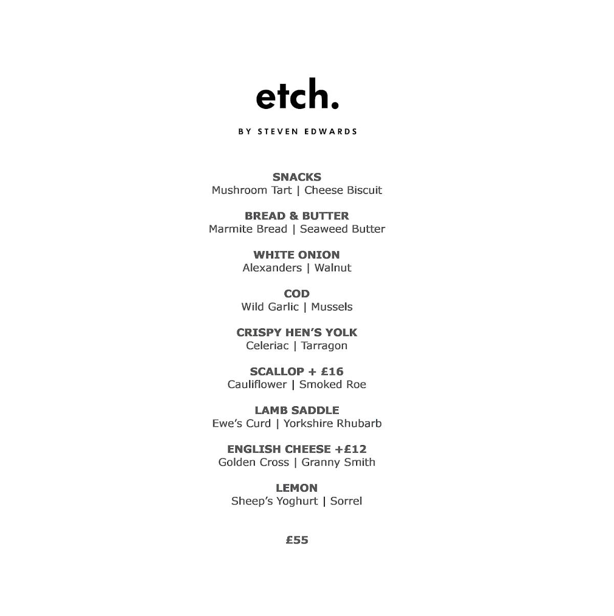 Menu at etch. by Steven Edwards restaurant, Hove, 214 Church Rd
