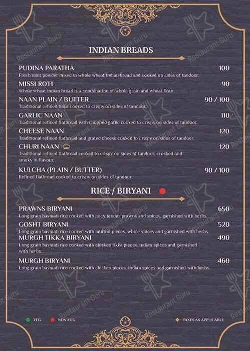 Menu at The Rajputana, Bengaluru