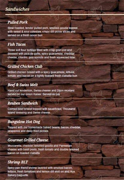 Menu at The Bungalow restaurant, London