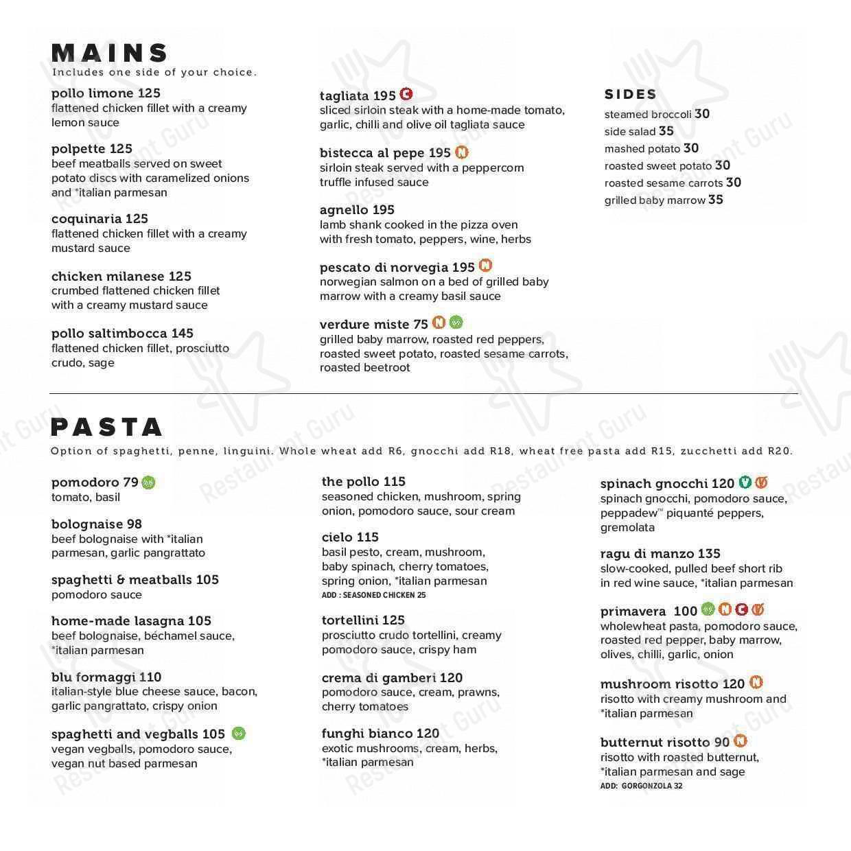Menu at Col'Cacchio Gateway restaurant, Durban, Shop G320
