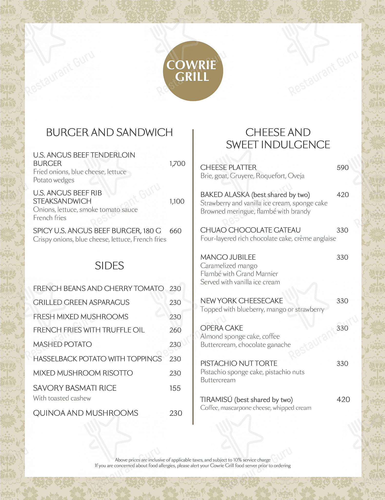 Menu at Cowrie Grill - Greenhills Shopping Center steakhouse, San Juan ...