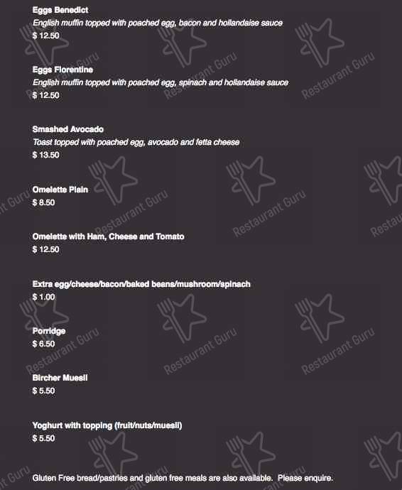 Menu at Da Moose Cafe, Altona