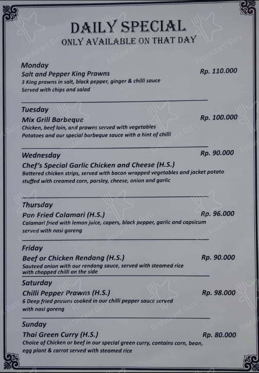Menu at Sheppy's Bar and Restaurant, Kuta