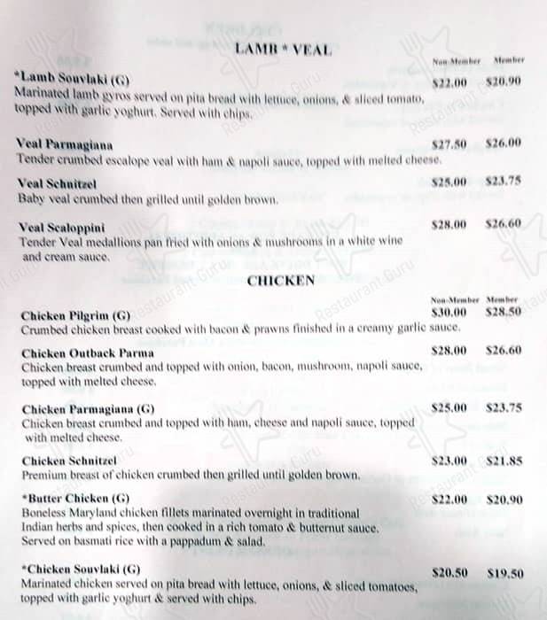 Menu at Epping RSL restaurant, Epping, 195 Harvest Home Rd