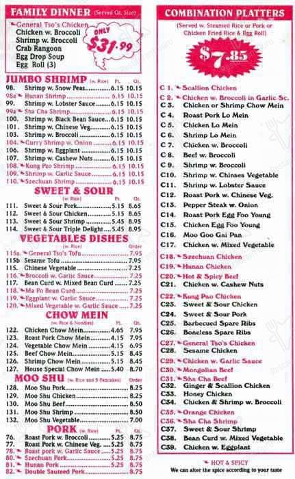 Menu at FU SHING restaurant, Charlotte, Mt Holly-Huntersville Rd