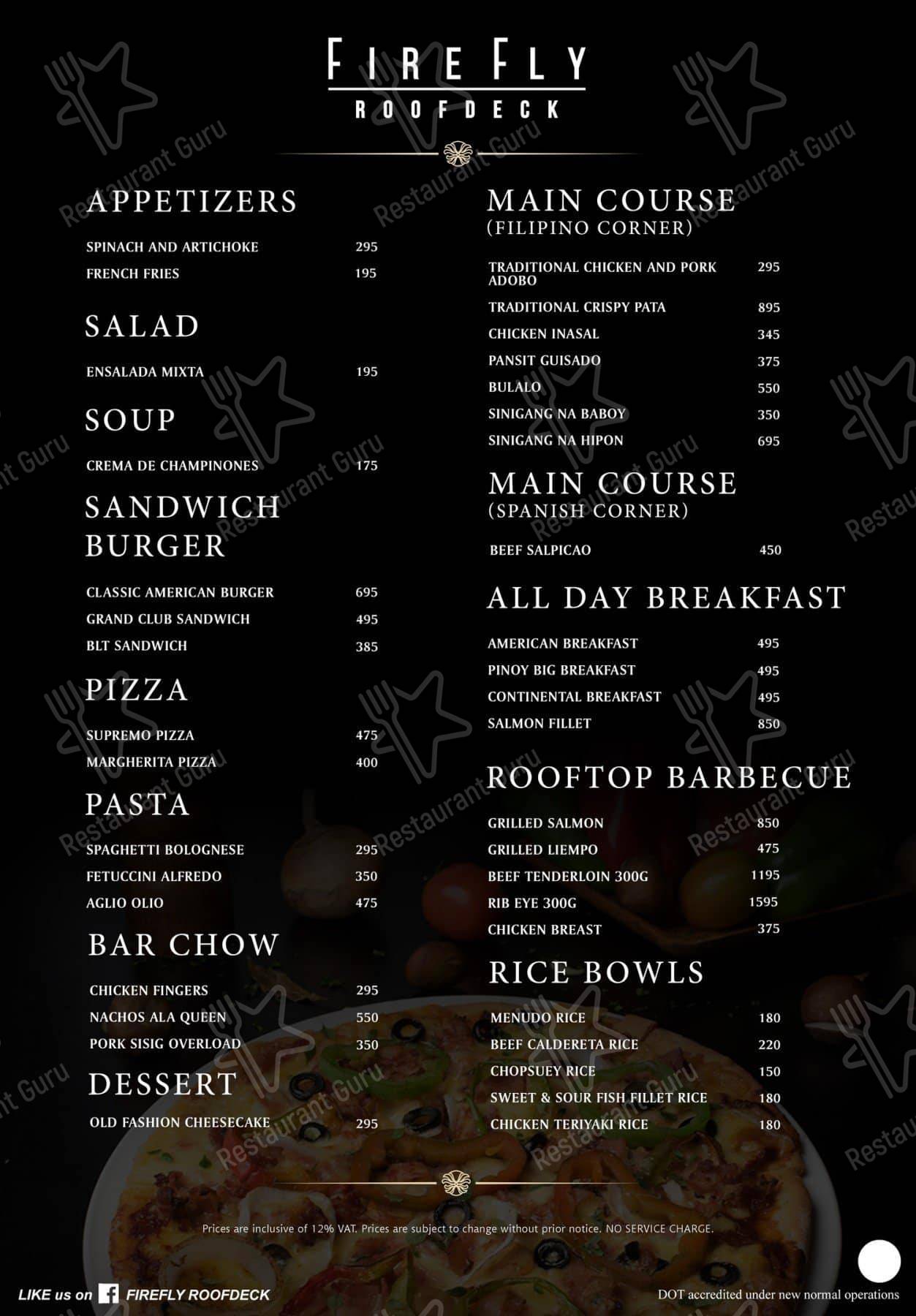 Menu at Firefly Roofdeck Restaurant, Makati, Makati