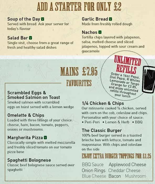 Menu at Garfunkel's restaurant, London, 267 Tottenham Ct Rd