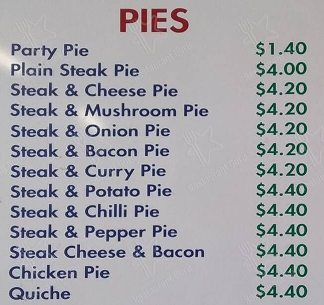 Menu at Gold Sun Hot Bread restaurant, Cranbourne