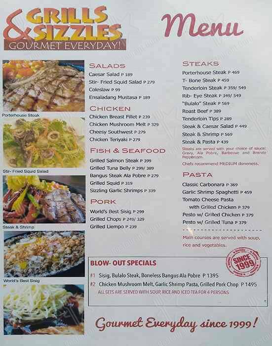 Menu at Grills & Sizzles Steakhouse, Quezon City, 57 Examiner