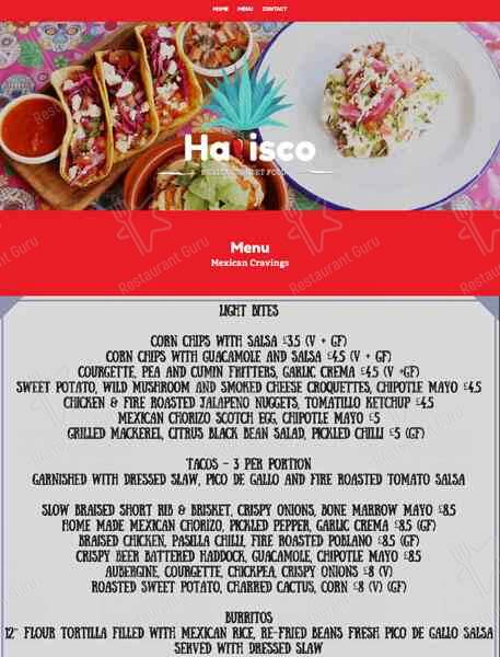 Menu at Halisco restaurant, Brighton