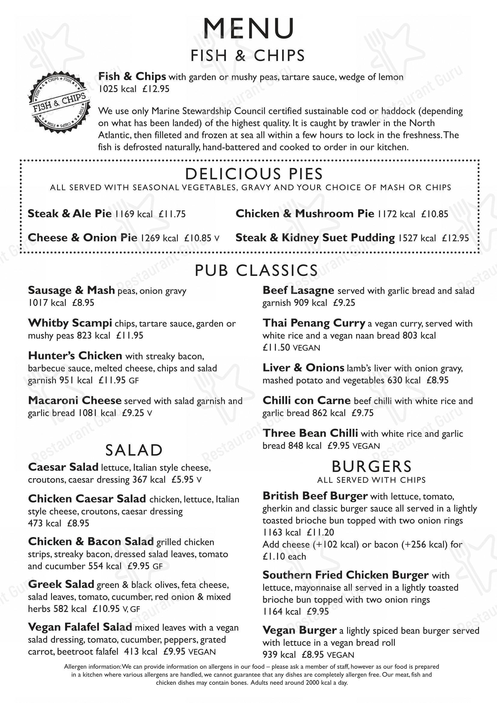 Menu at Harewood Arms Hotel pub & bar, Leeds