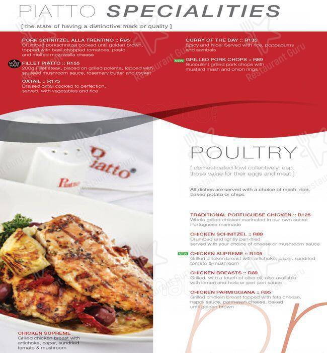 Menu at Piatto Restaurant Grill-Sandton, Sandton, Maude Street