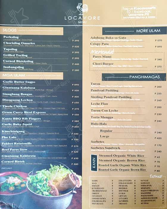 Menu at Locavore BGC restaurant, Taguig, Forbes Town Center