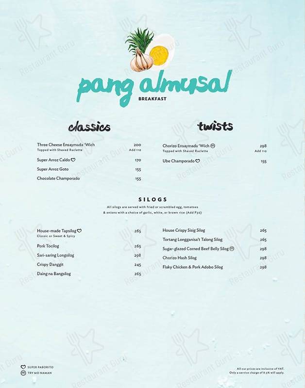 Menu at Manam restaurant, Quezon City, Bago Bantay
