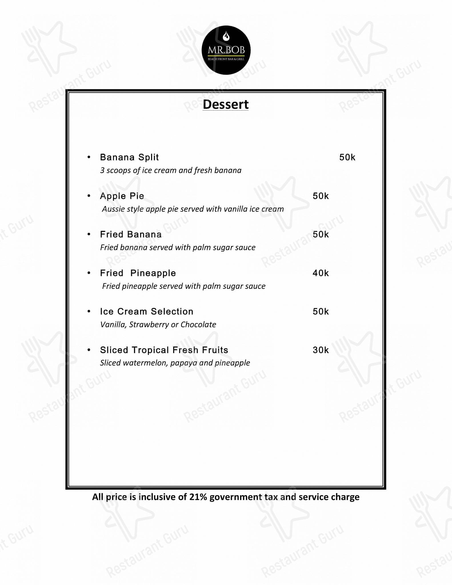 Menu at Mr Bob Bar and Grill Nusadua (Second Outlet), Kuta Selatan, Jl ...
