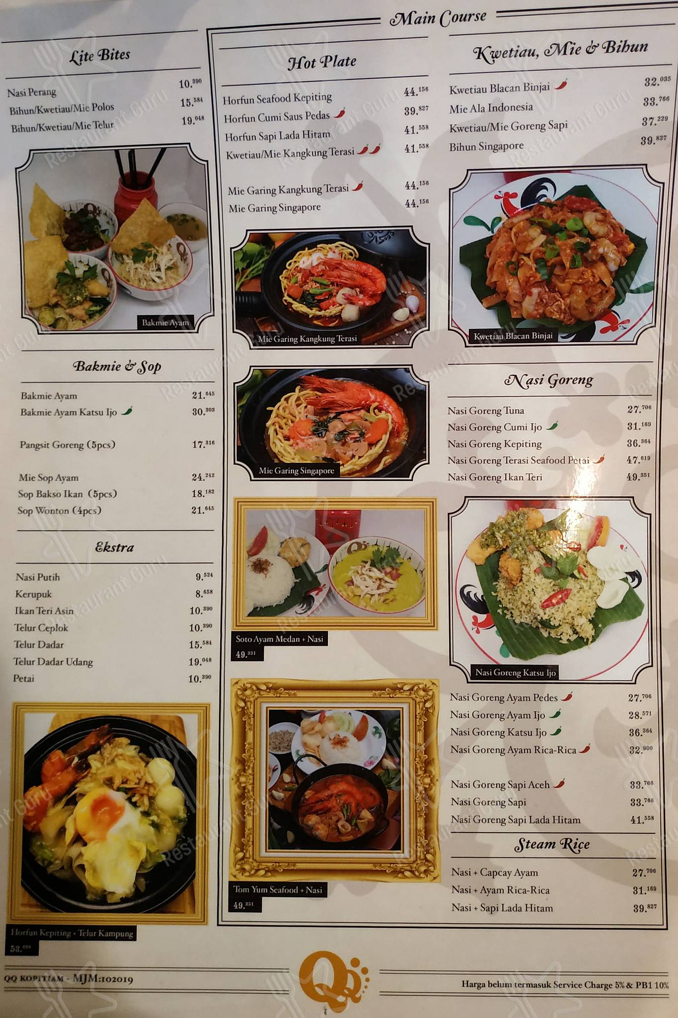 Menu at QQ Kopitiam restaurant, Jakarta, Mal Kelapa Gading 5