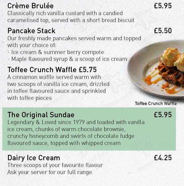 Menu at Garfunkel's restaurant, London, 267 Tottenham Ct Rd