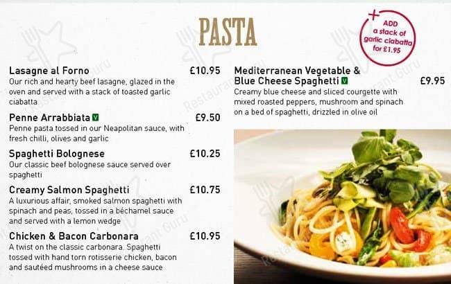 Menu at Garfunkel's restaurant, London, 267 Tottenham Ct Rd