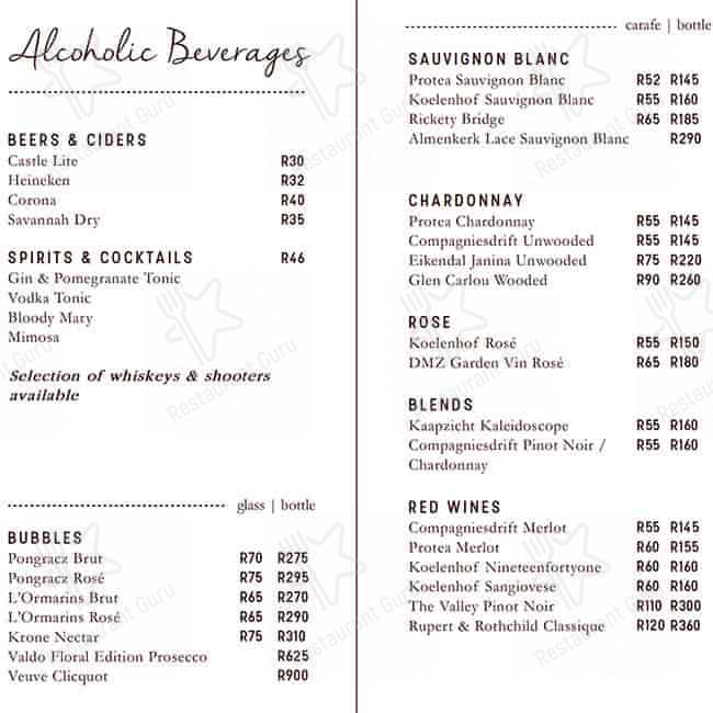 Menu at Nice on 4th restaurant, Johannesburg, 37 4th Ave
