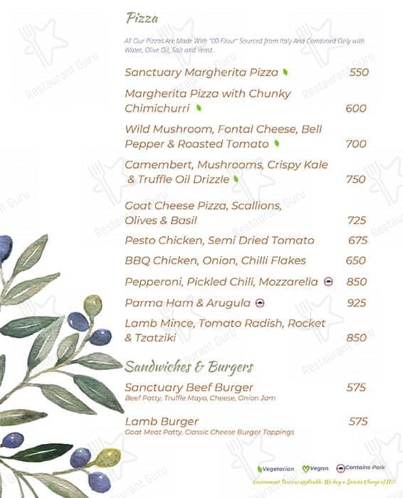 Menu at The Sanctuary Bar and Kitchen, Hyderabad