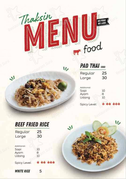 Menu at Thaksin Beef Noodle restaurant, Tangerang, Jl. Kelapa Puan Raya