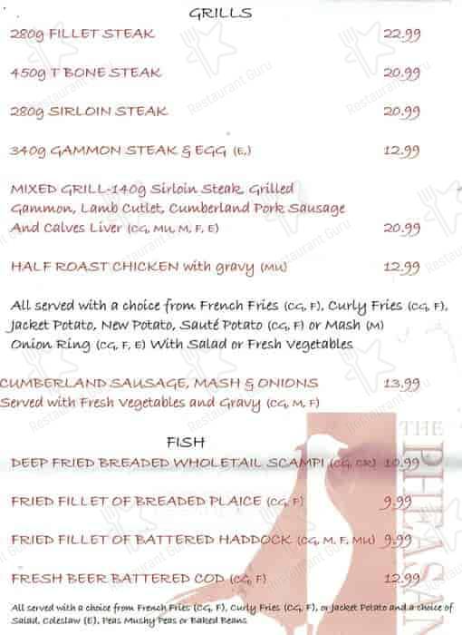 Menu at The Pheasant Inn & Restaurant Heathrow (over 18s only), Hayes ...