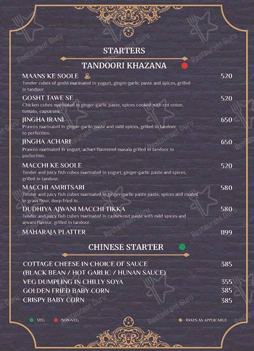 Menu at The Rajputana, Bengaluru