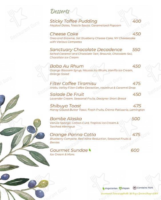 Menu at The Sanctuary Bar and Kitchen, Hyderabad