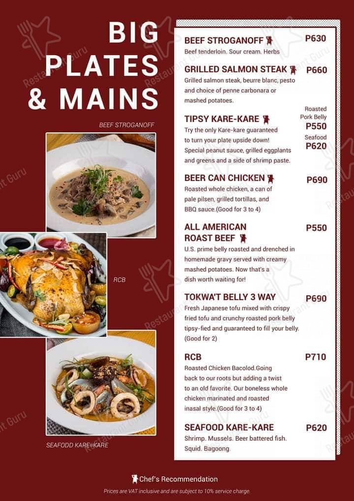 Menu at Tipsy Pig Gastropub, Quezon City