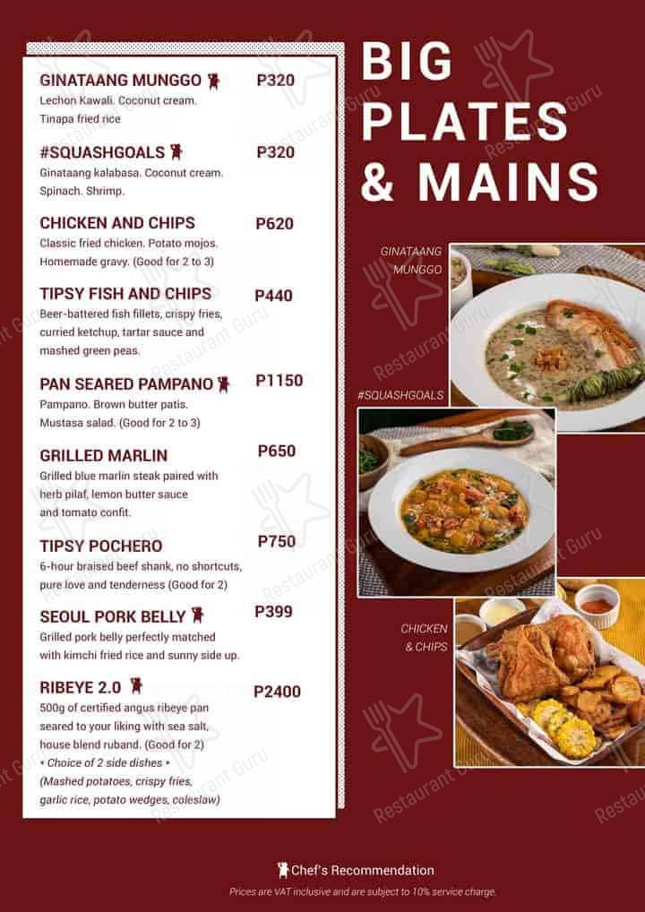 Menu at Tipsy Pig Gastropub, Quezon City