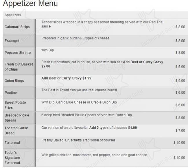 Menu at Tudor Arms Bar & Grill, Pickering