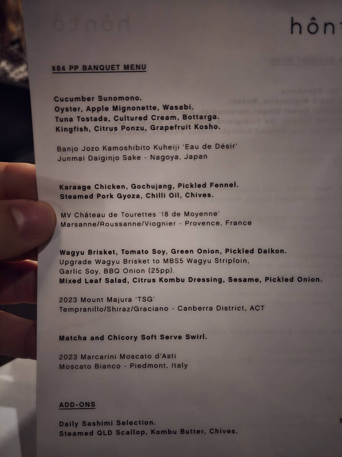 Menu at hôntô pub & bar, Fortitude Valley