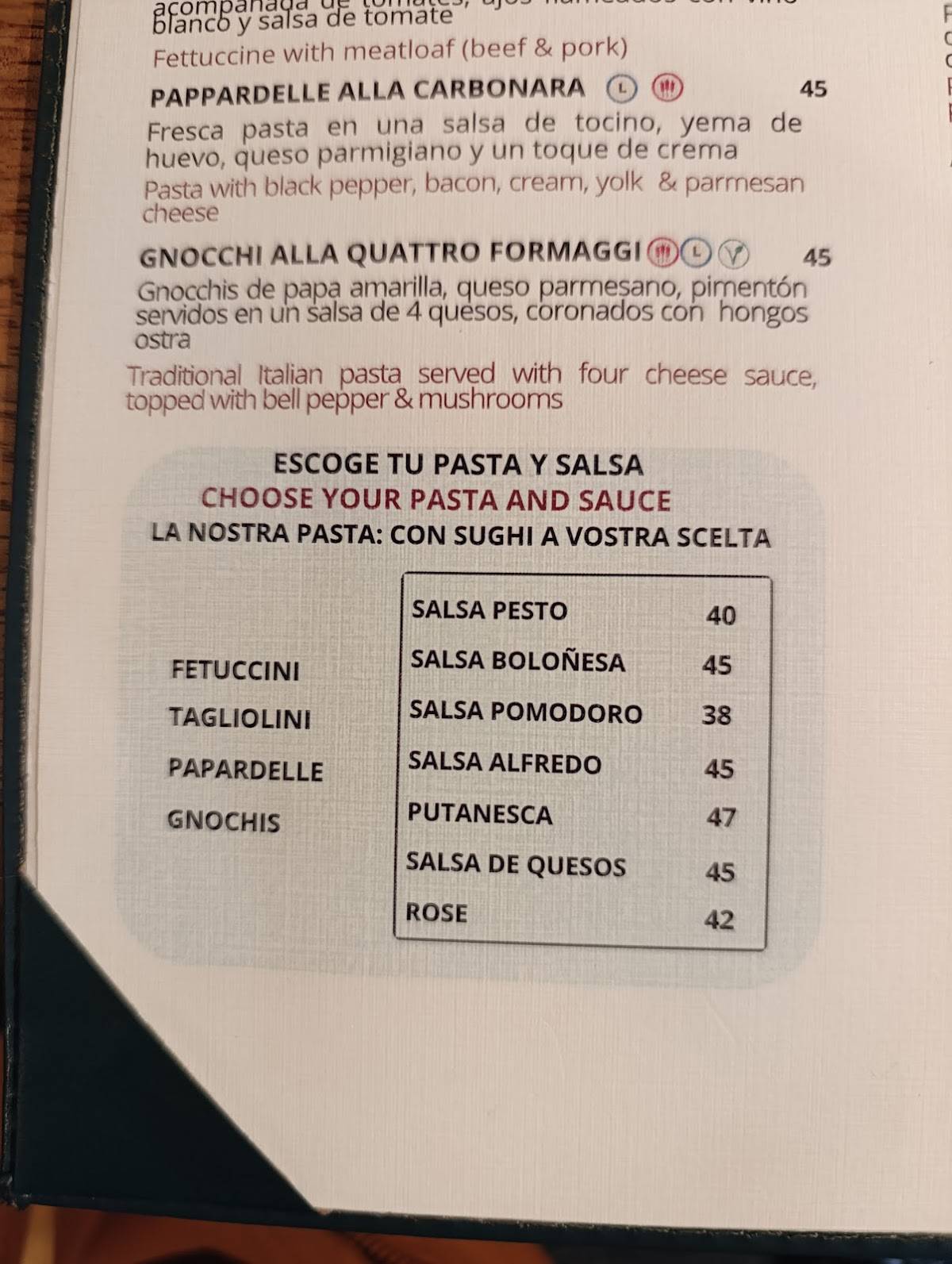 Carta de il Olivo Restaurante Ítalo Peruano, Cusco