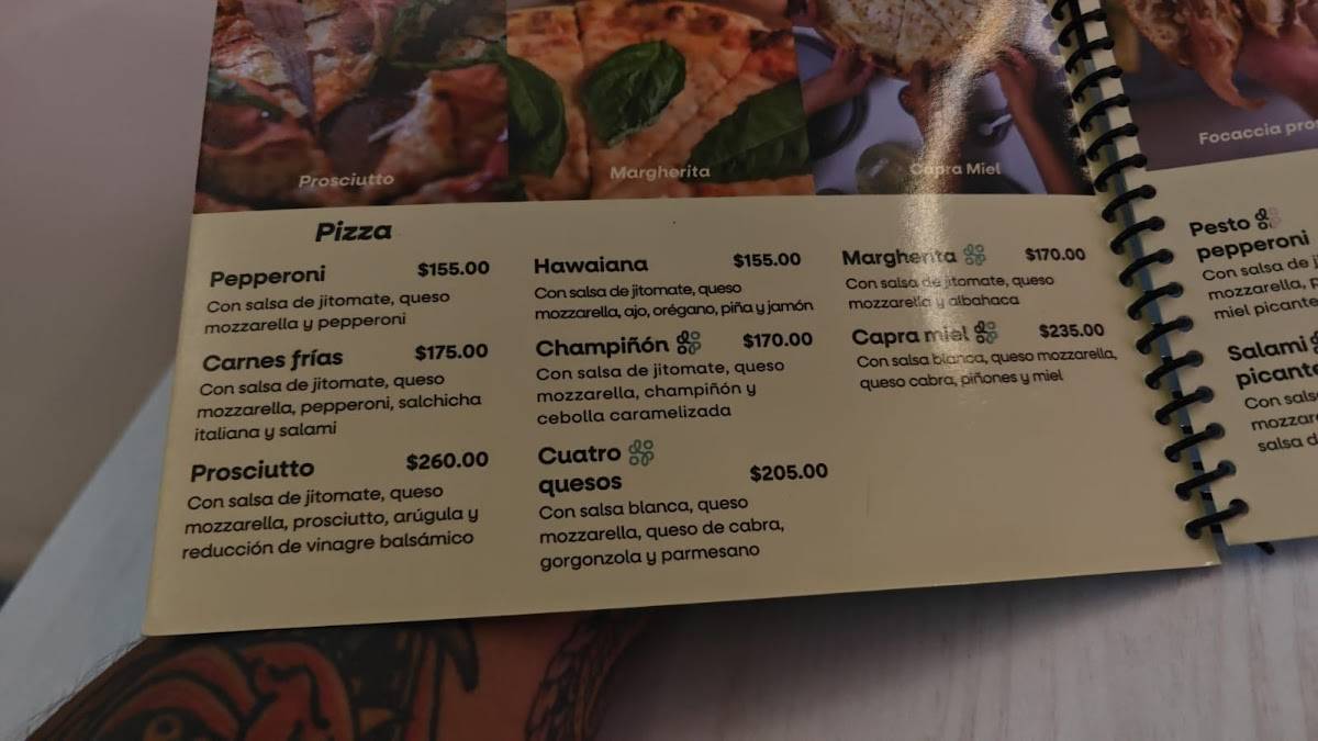 Carta del restaurante il cuoco, Ciudad del México