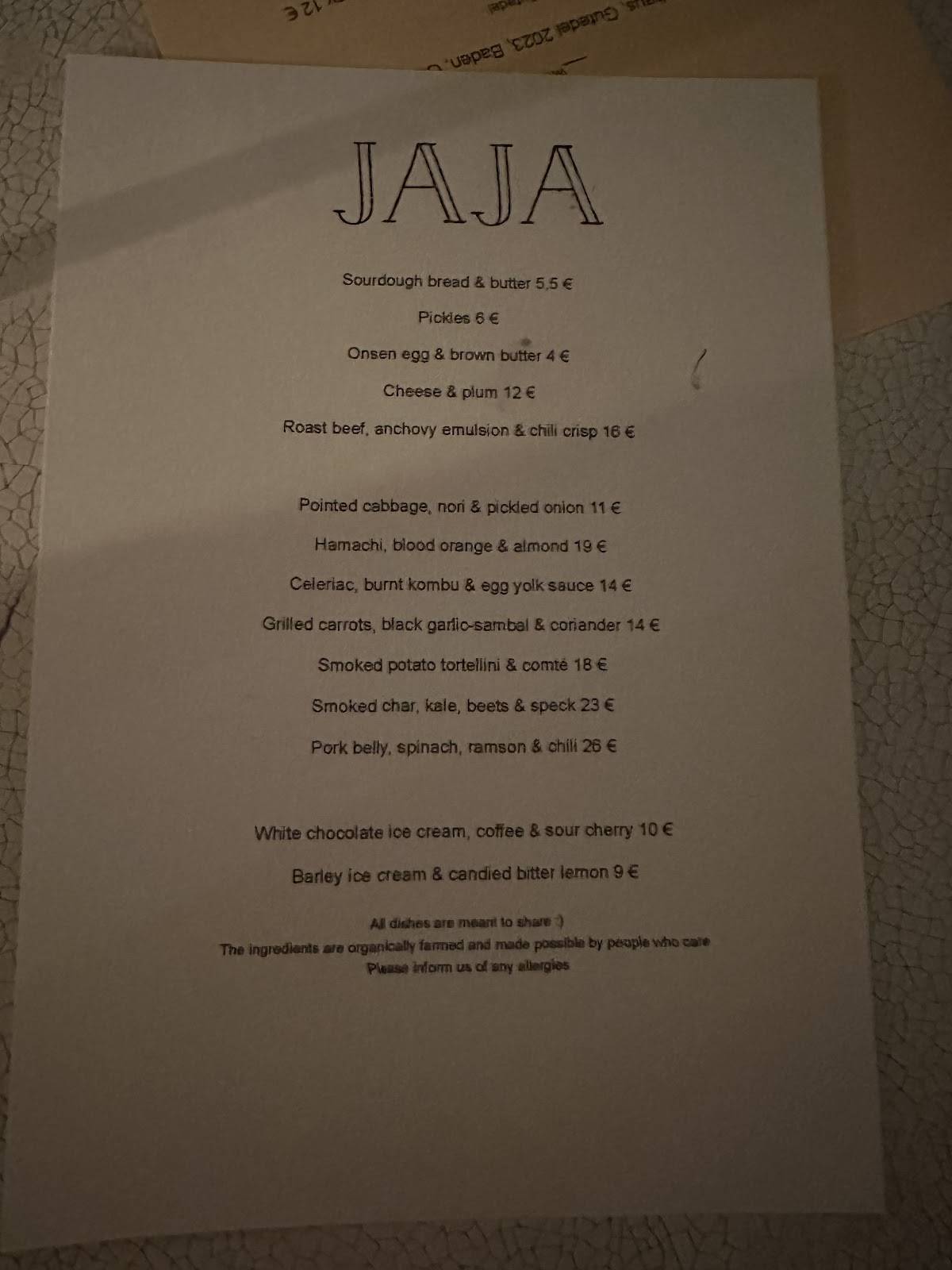 Menu at jaja pub & bar, Berlin