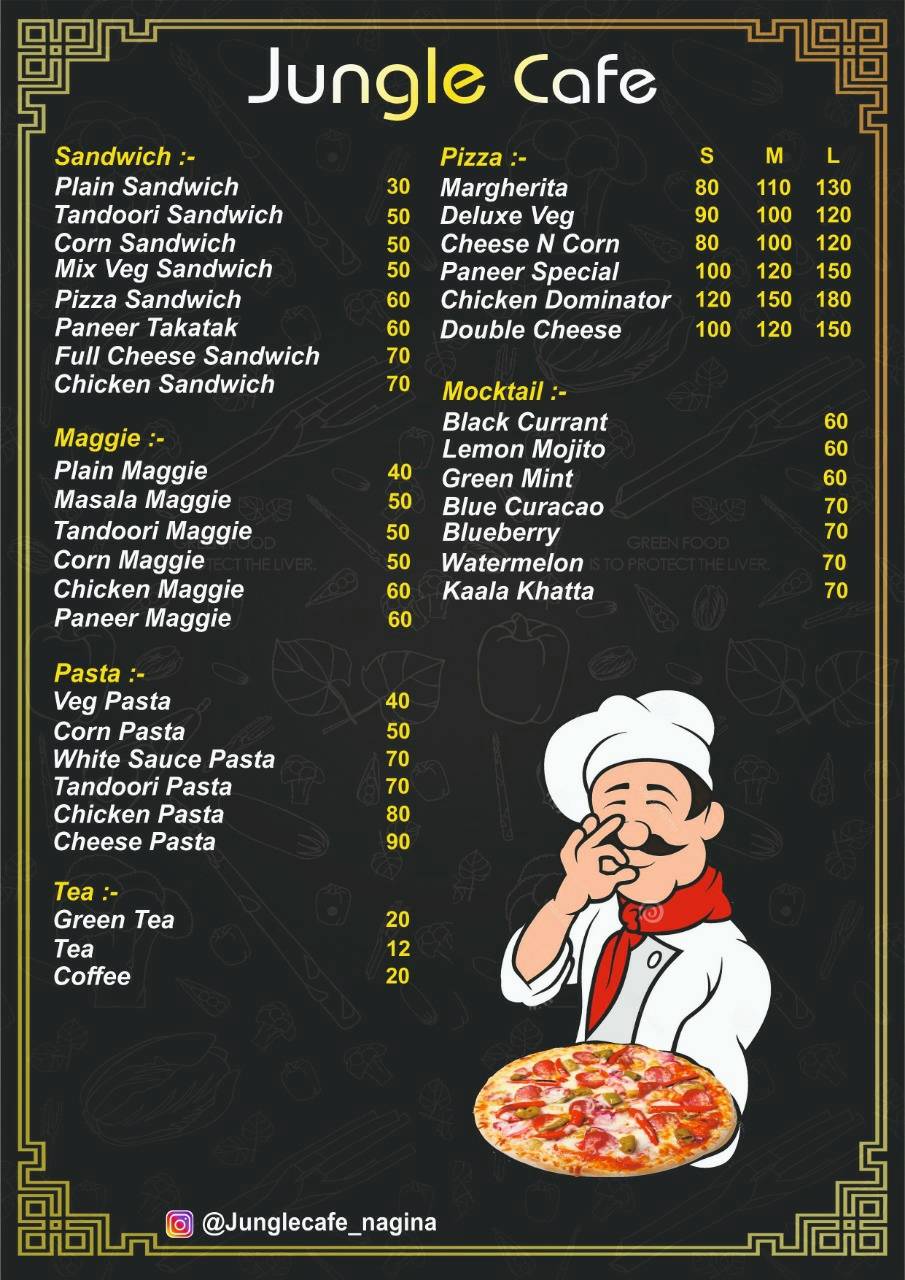 Menu at jungle cafe, Nagina