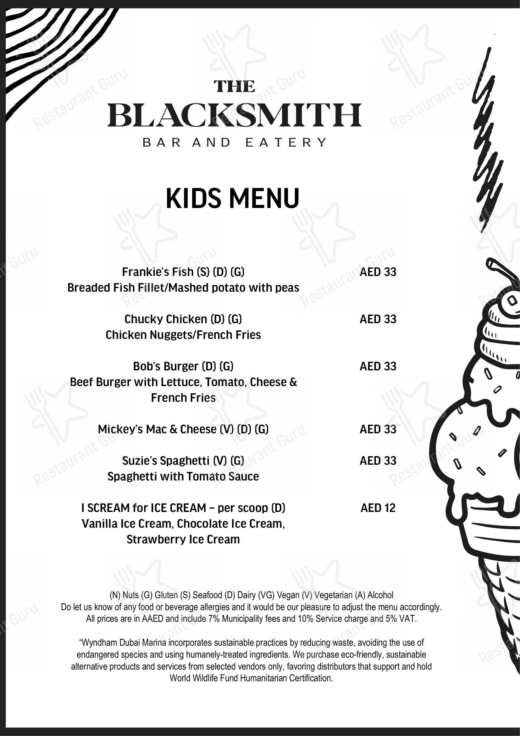 Carta de The Blacksmith Bar & Eatery, Dubai Marina, Dubai