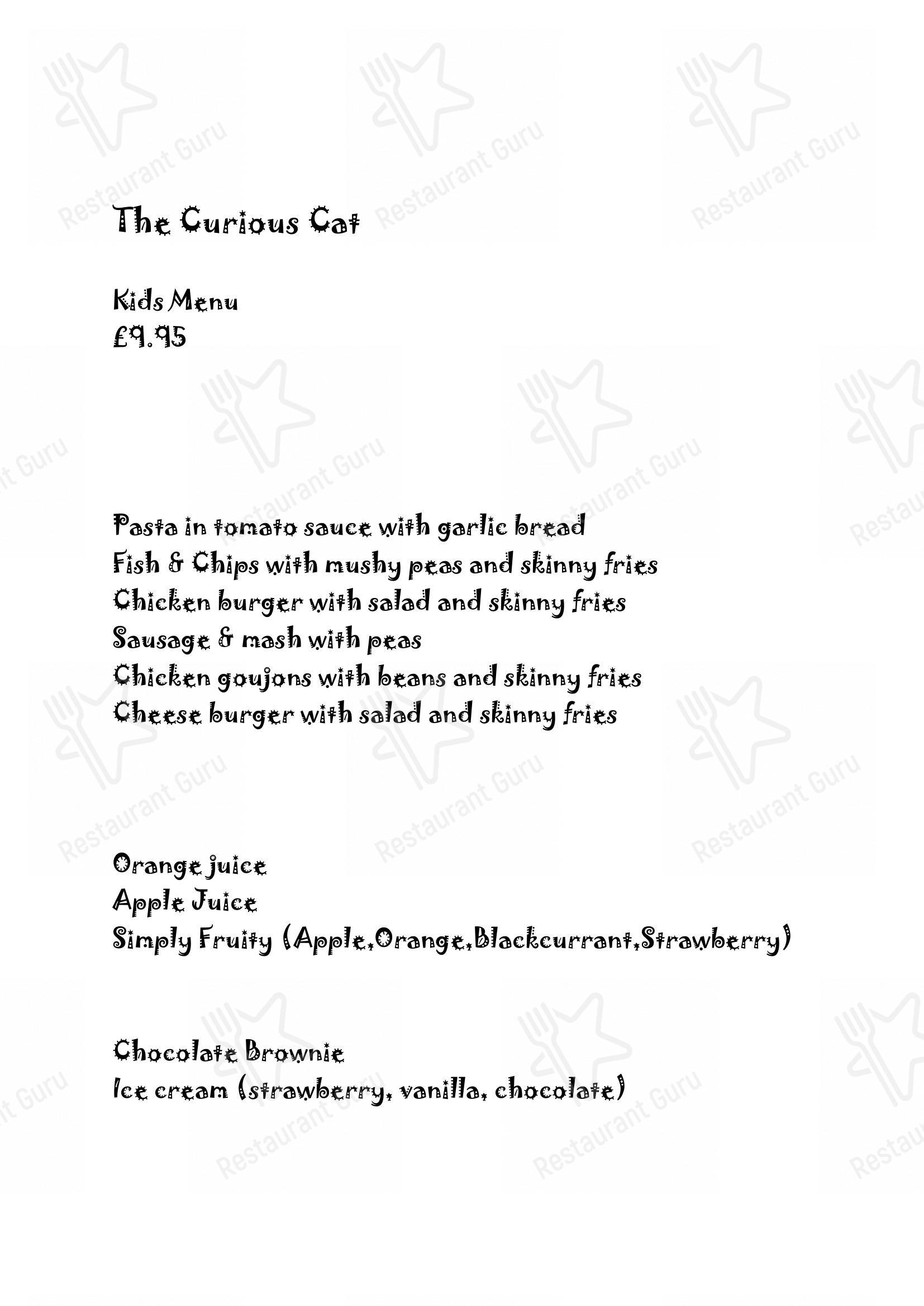 Menu at The Curious Cat pub & bar, Herne Bay