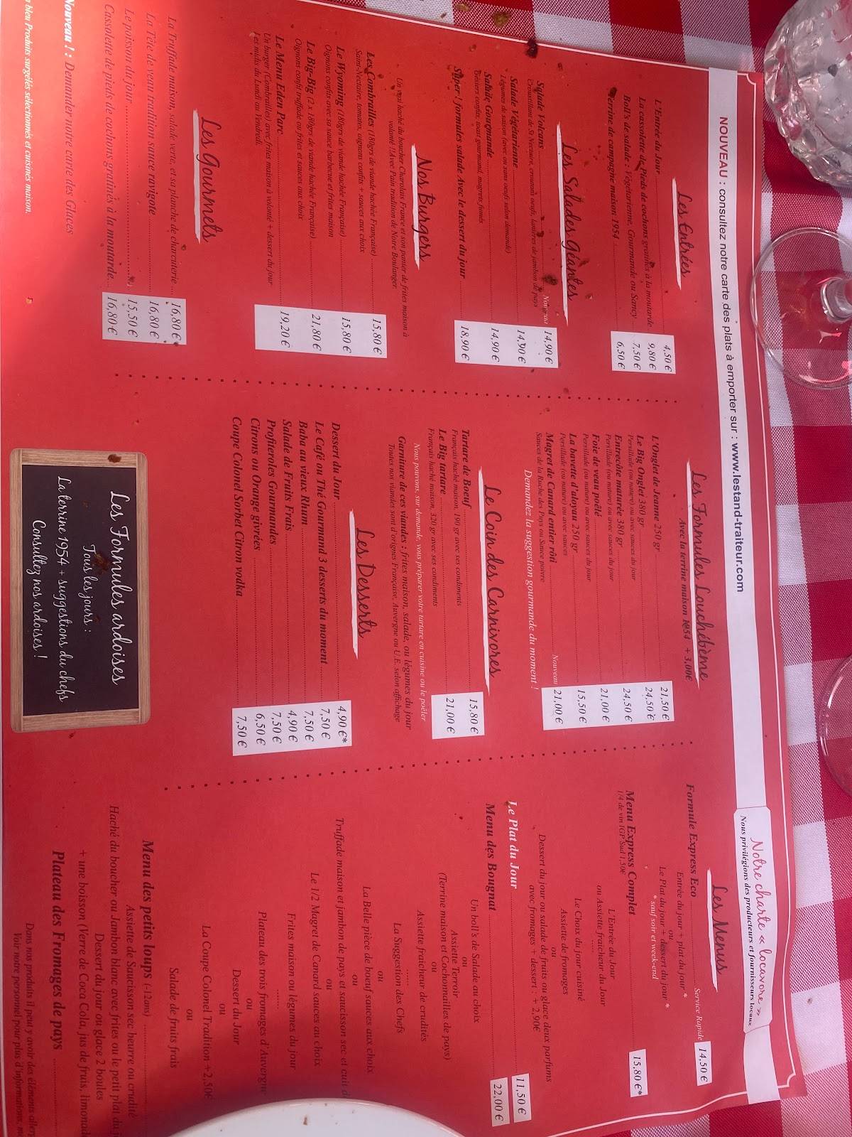 Menu au le stand restaurant, Riom