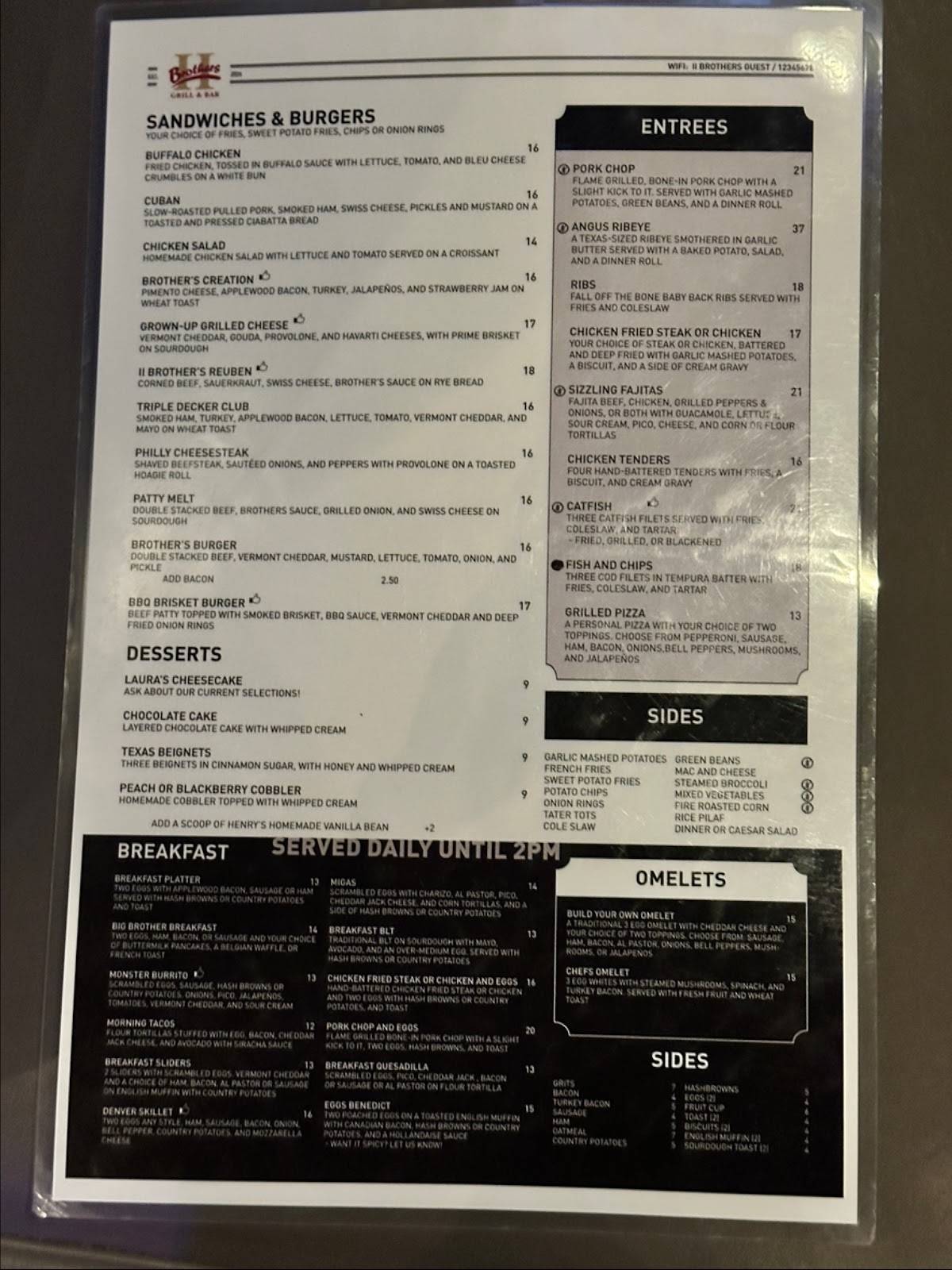Menu at ll Brothers Grill & Bar, Plano