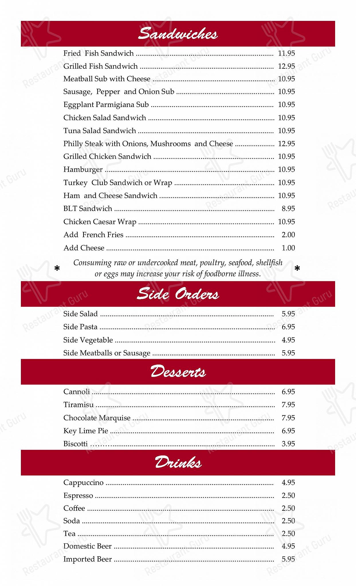 Menu at Frank's Grill restaurant, Marathon